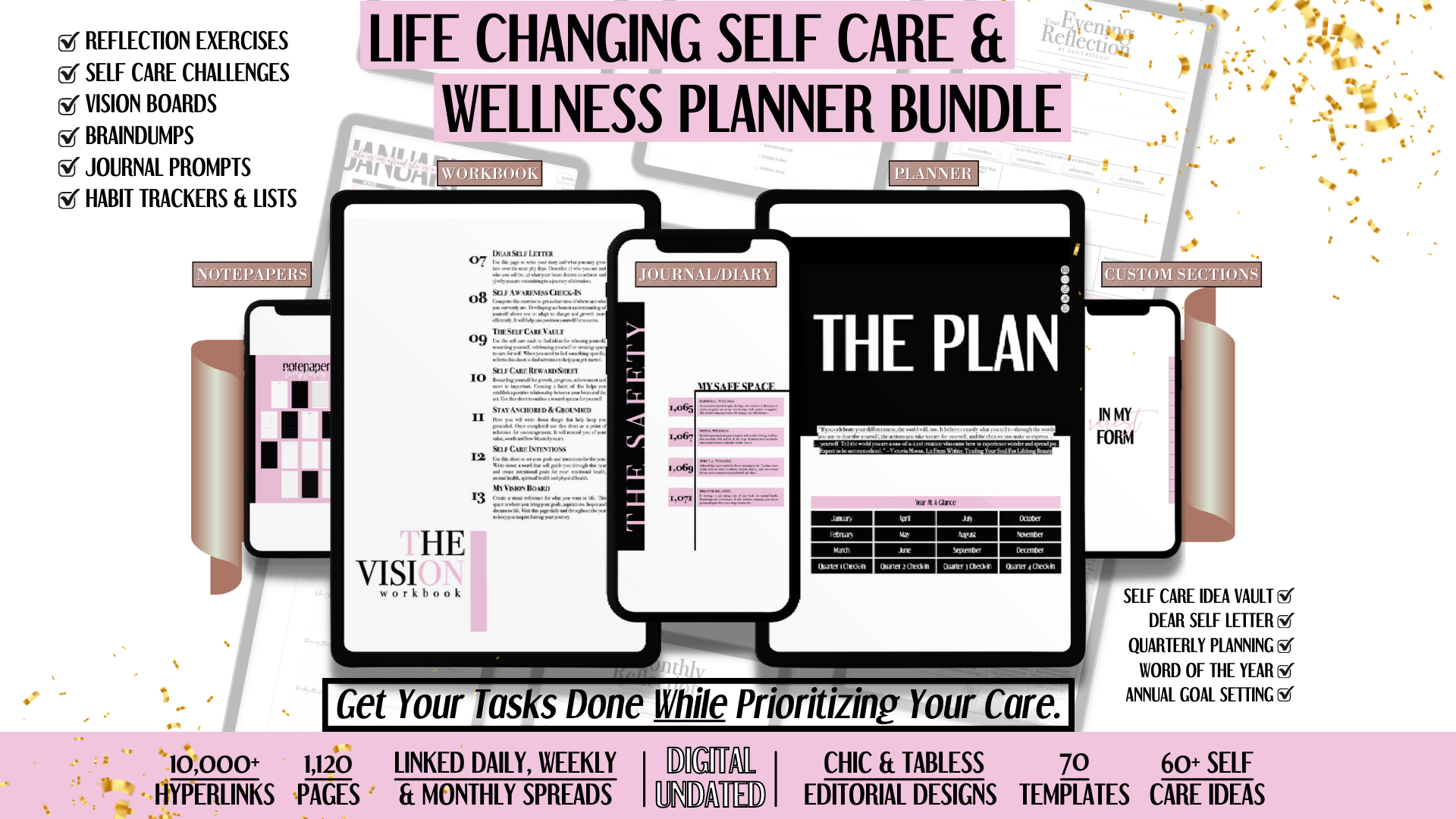 2023 Digital Undated Self Care Planner Bundle